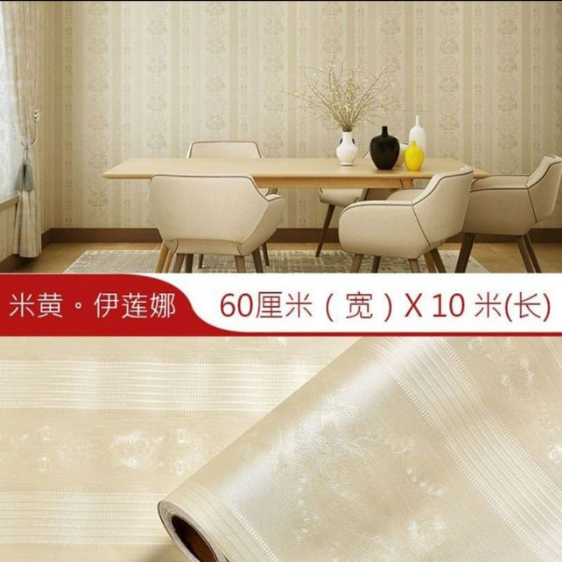 Jual Wallpaper Dinding Motif Garis Bunga Krem Polos Premium Ukuran 9 s ...