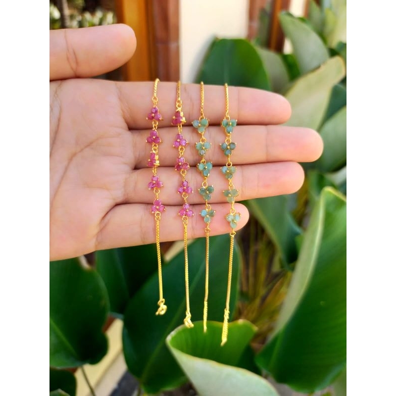 Jual gelang rencet mata 3 ruby zamrud perak lapis emas | Shopee Indonesia