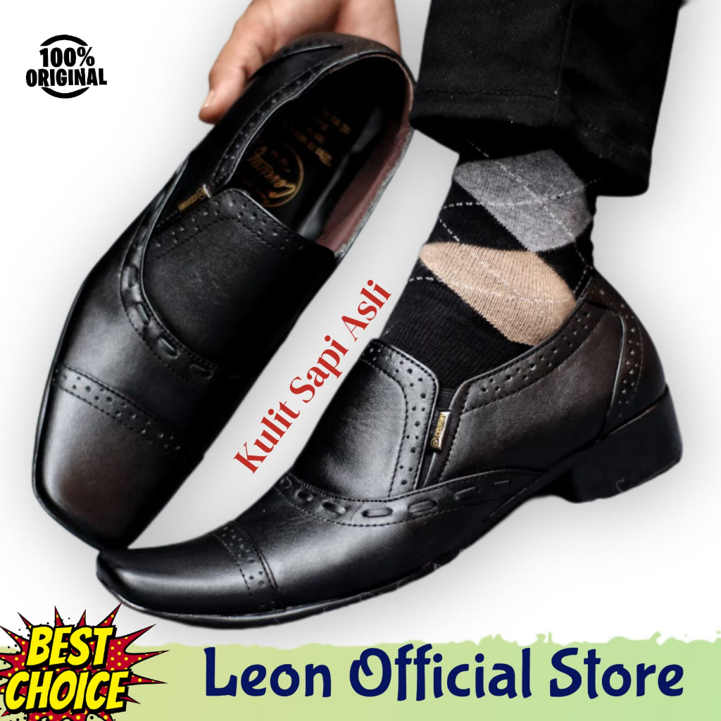 Jual LEON X OPEC - Sepatu Pantofel Hitam Pria Kulit Asli Original ...
