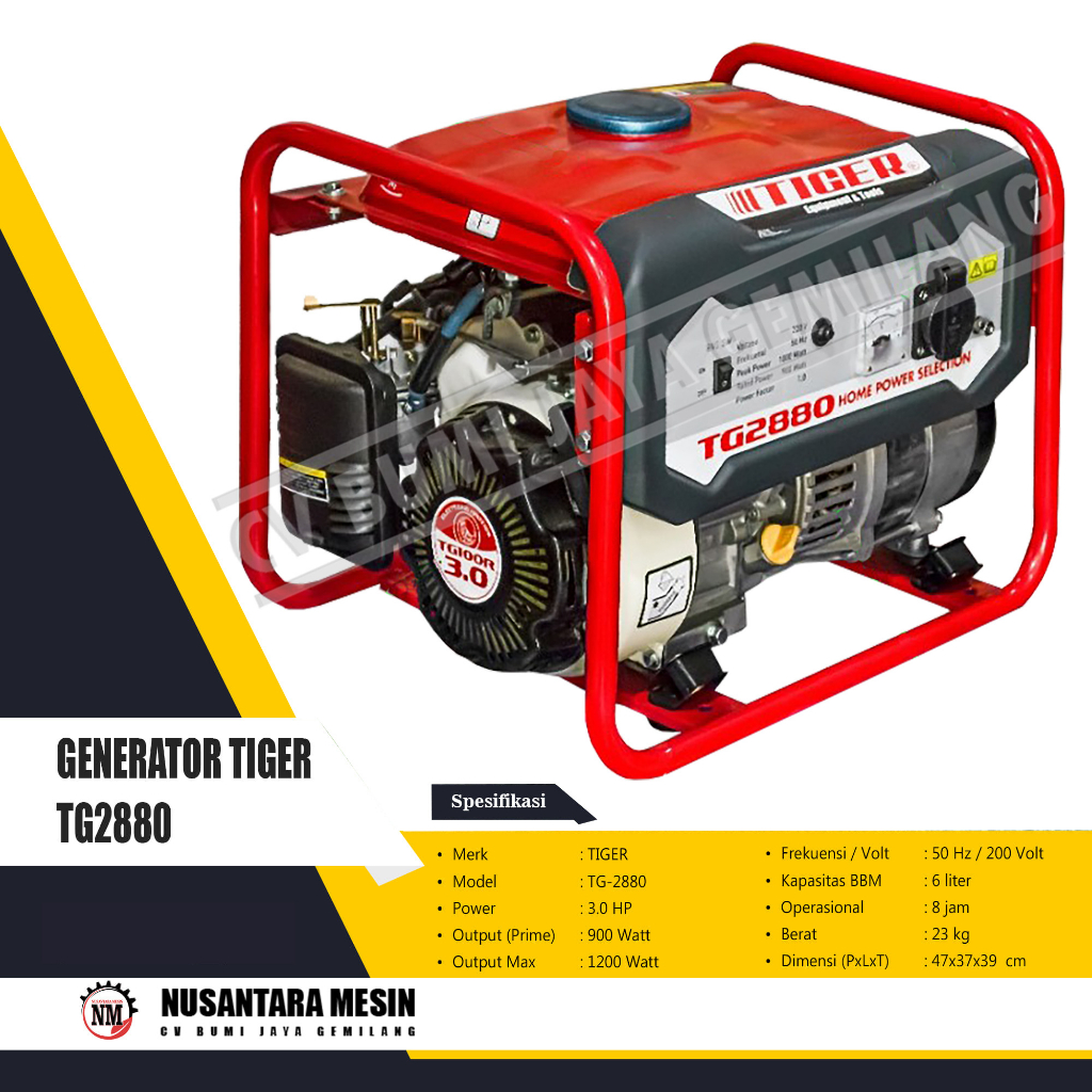 Jual MESIN GENSET / GENERATOR 1000 WATT TIGER TG 2880 | Shopee Indonesia