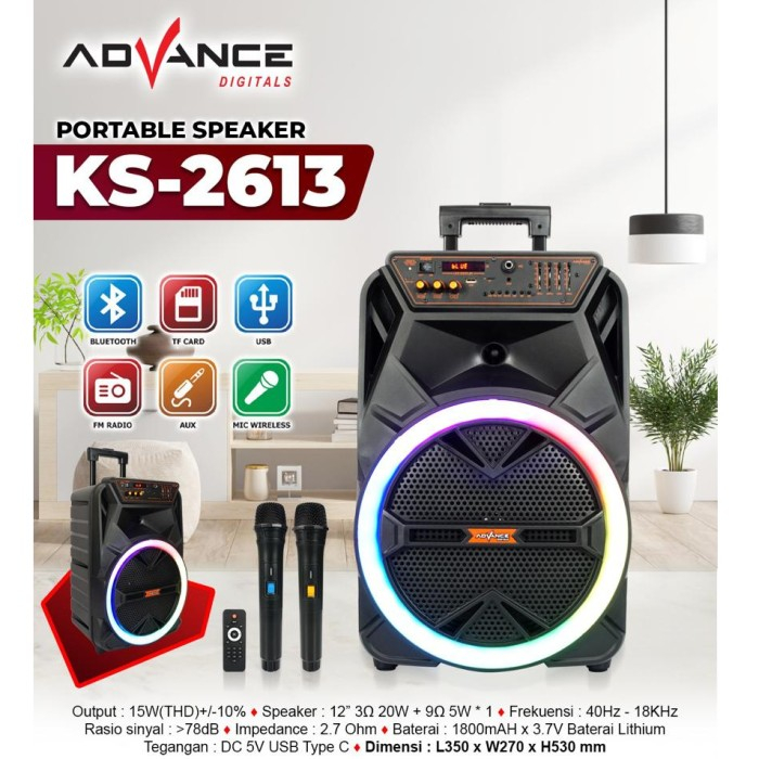 Jual Speaker Advance KS-2613 Bluetooth Portable 12" / Speaker Meeting KS2613 Free 2 Mic Wireless ...