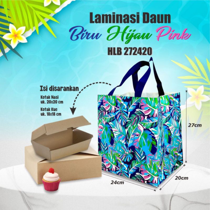 Jual Pembelian kelipatan 12 pcs TAS DUS NASI MOTIF DAUN 24x20x27 LAMINASI ANTI AIR TAS BOX BENTO ...