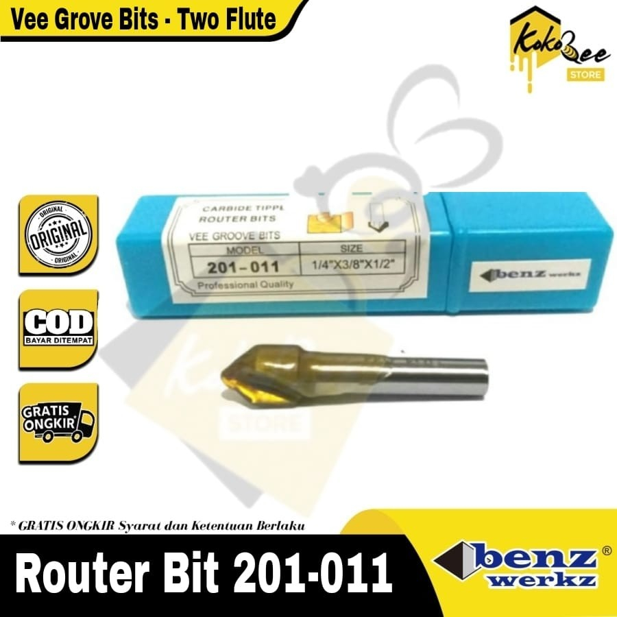 Jual Mata profil router vee grove bit 9,5 mm x 1/4" 201-011 benz werkz ...