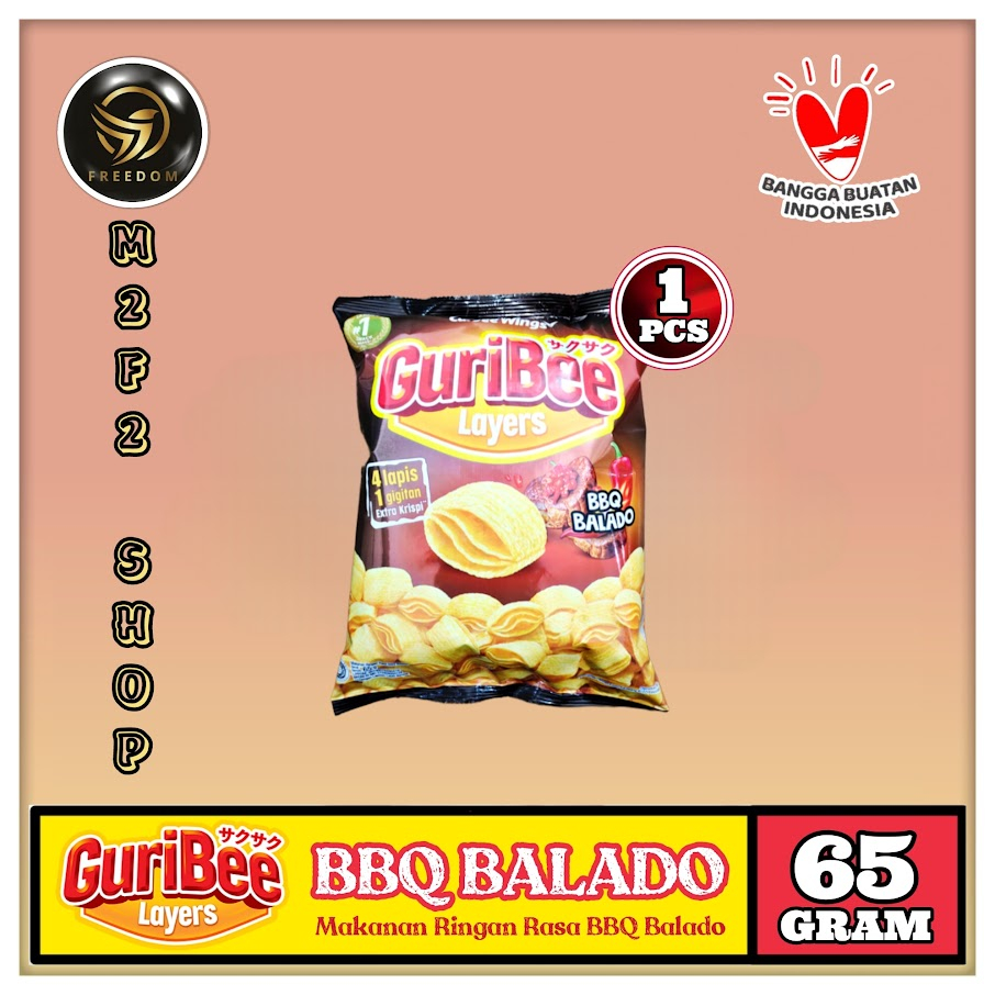 Jual Keripik GuriBee Layers Snacks BBQ Balado - 65 gr (Kemasan Satuan) | Shopee Indonesia