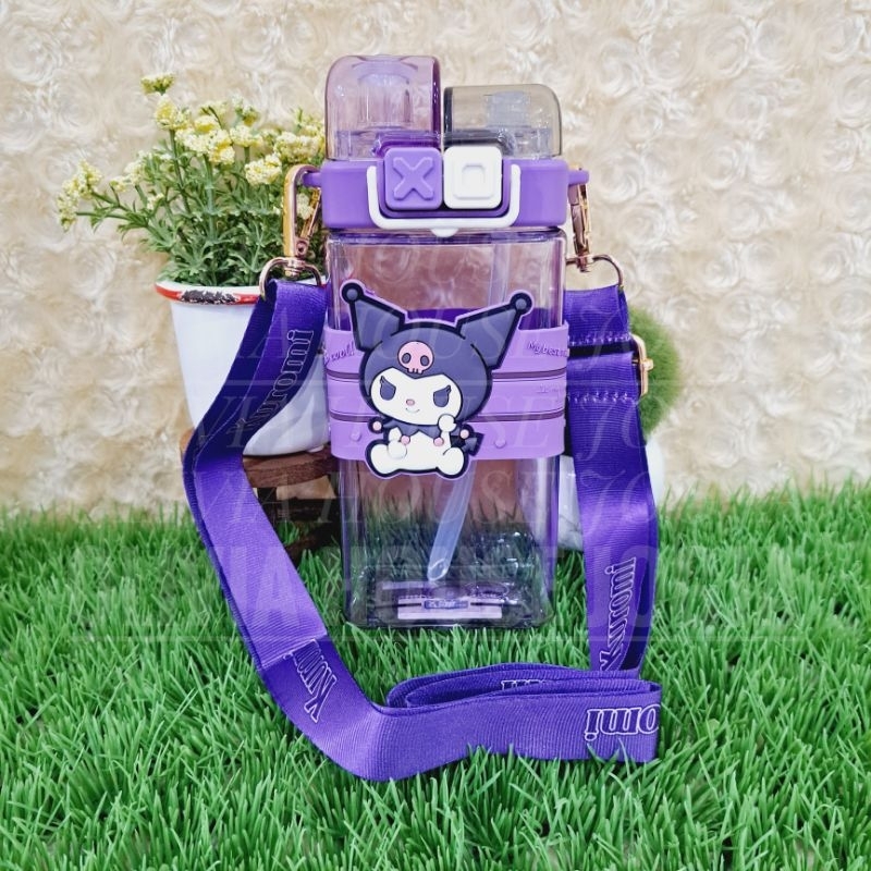 Jual Botol Minum Kuromi Kotak Ungu 2 Sedotan Tali 520 ml Tumblr Kuromi ...