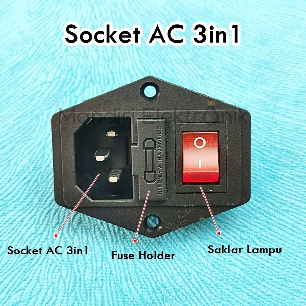 Jual Socket AC 3in1 + Saklar Lampu + Fuse Holder Power Outlet Socket Switch 250V - Socket 3 Pin ...