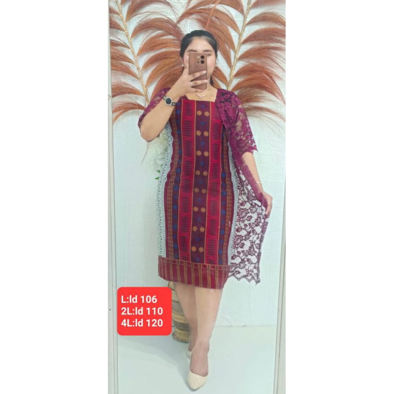 Jual Dress Ulos Batak Kombinasi Kebaya Lengan Lurus Corak Pucca by Miss Nauli | Shopee Indonesia