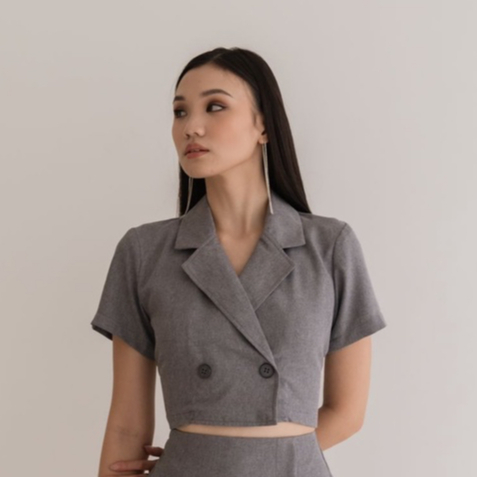 Jual Alyssa Top -- Ocha Wear Atasan Kemeja Wanita | Crop Top Tweed ...