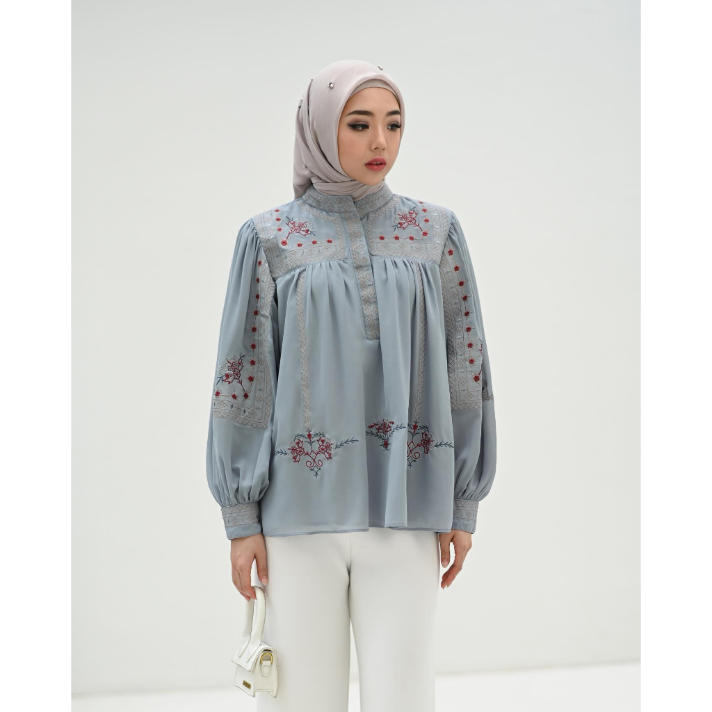 Jual Mona Top Atasan Wanita Dewasa Busui Bahan Ceruty Babydoll Mix Bordir Fit To XL LD 110Cm ...