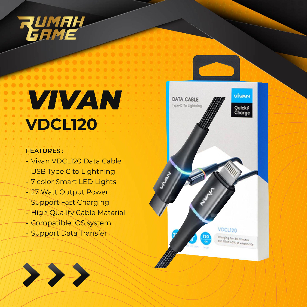 Jual VIVAN VDCL120 Cable Kabel Data Type C to Lightning Iphone PD 27W 120cm | Shopee Indonesia