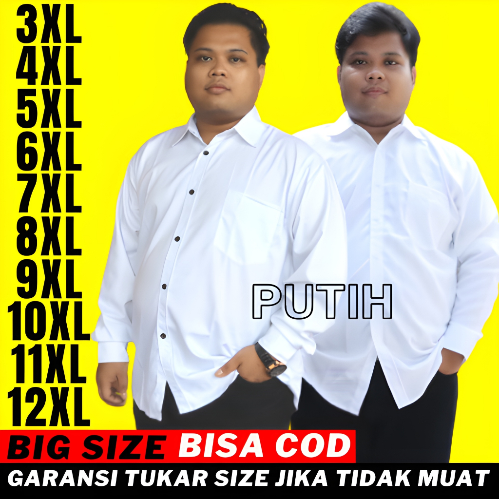 Jual kemeja hem baju pria jumbo big size cowok putih 3xl 4xl 5xl 6xl ...