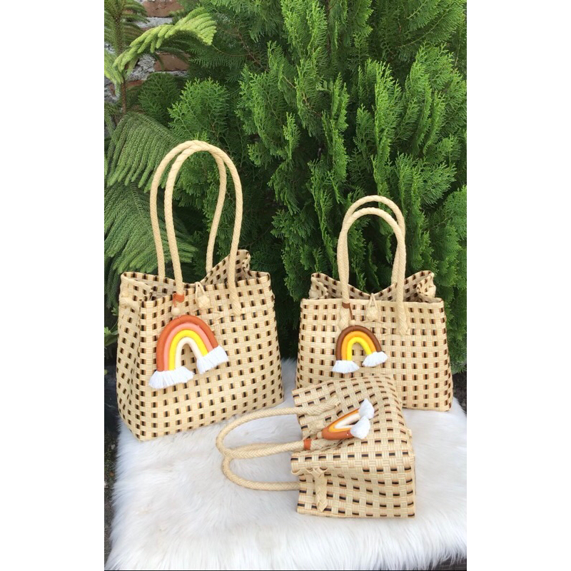 Jual Tas Anyaman Plastik Tas Jali Premium Tote Bag Motif Cream Lurik ...
