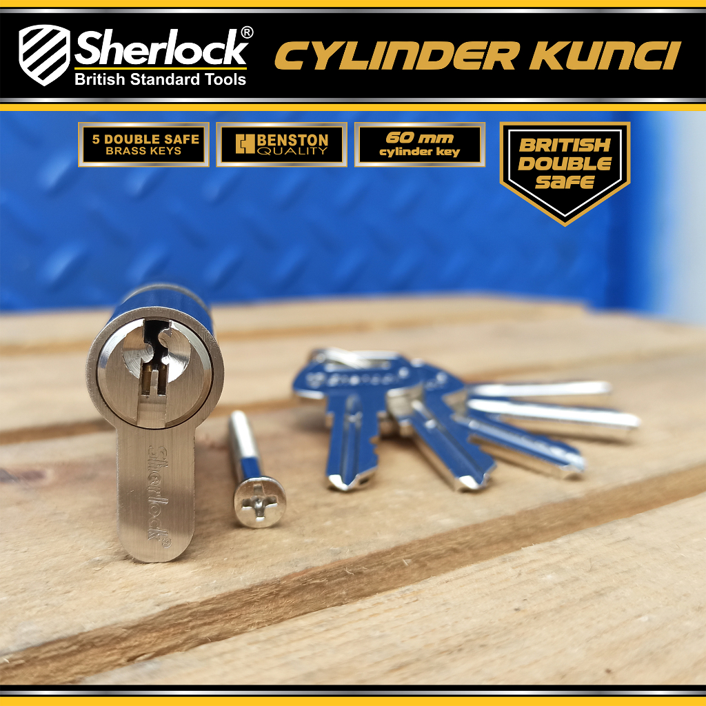 Jual Silinder Kunci Pintu Double Safe (Anti Duplikat) Brass Sherlock 60 ...