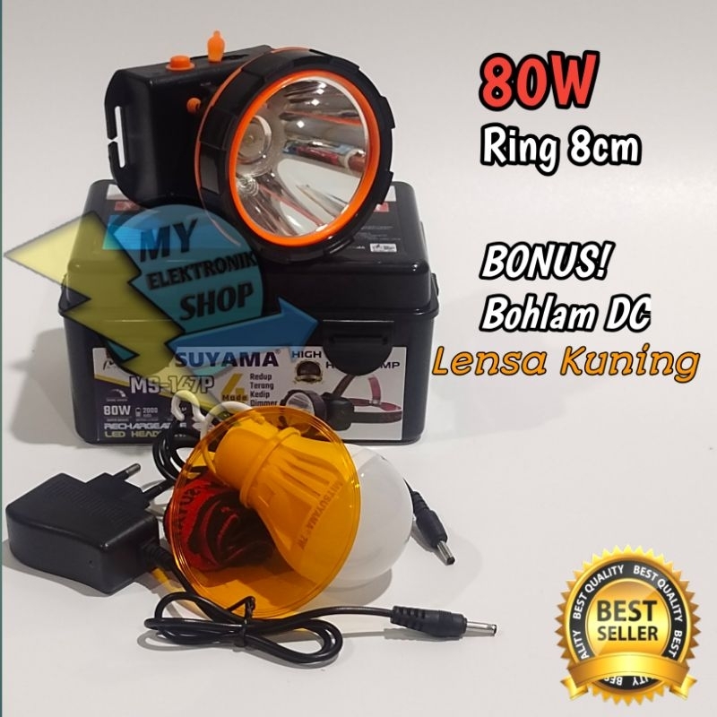 Jual Senter Kepala LED 80 Watt 50 Watt Bonus Bohlam DC Headlamp 80Watt ...