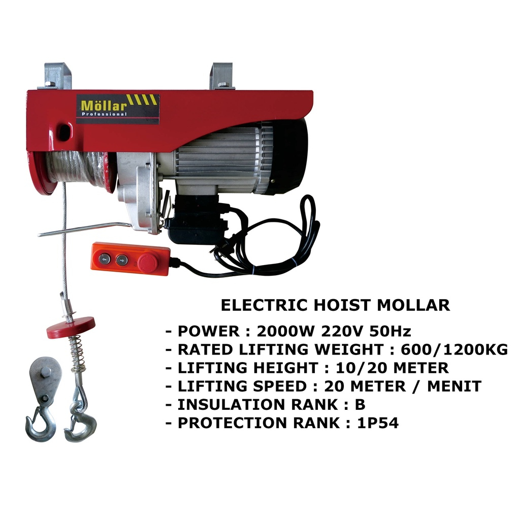 Jual Electric Hoist Katrol 2000Watt HST600/1200 MOLLAR / Mesin Katrol ...