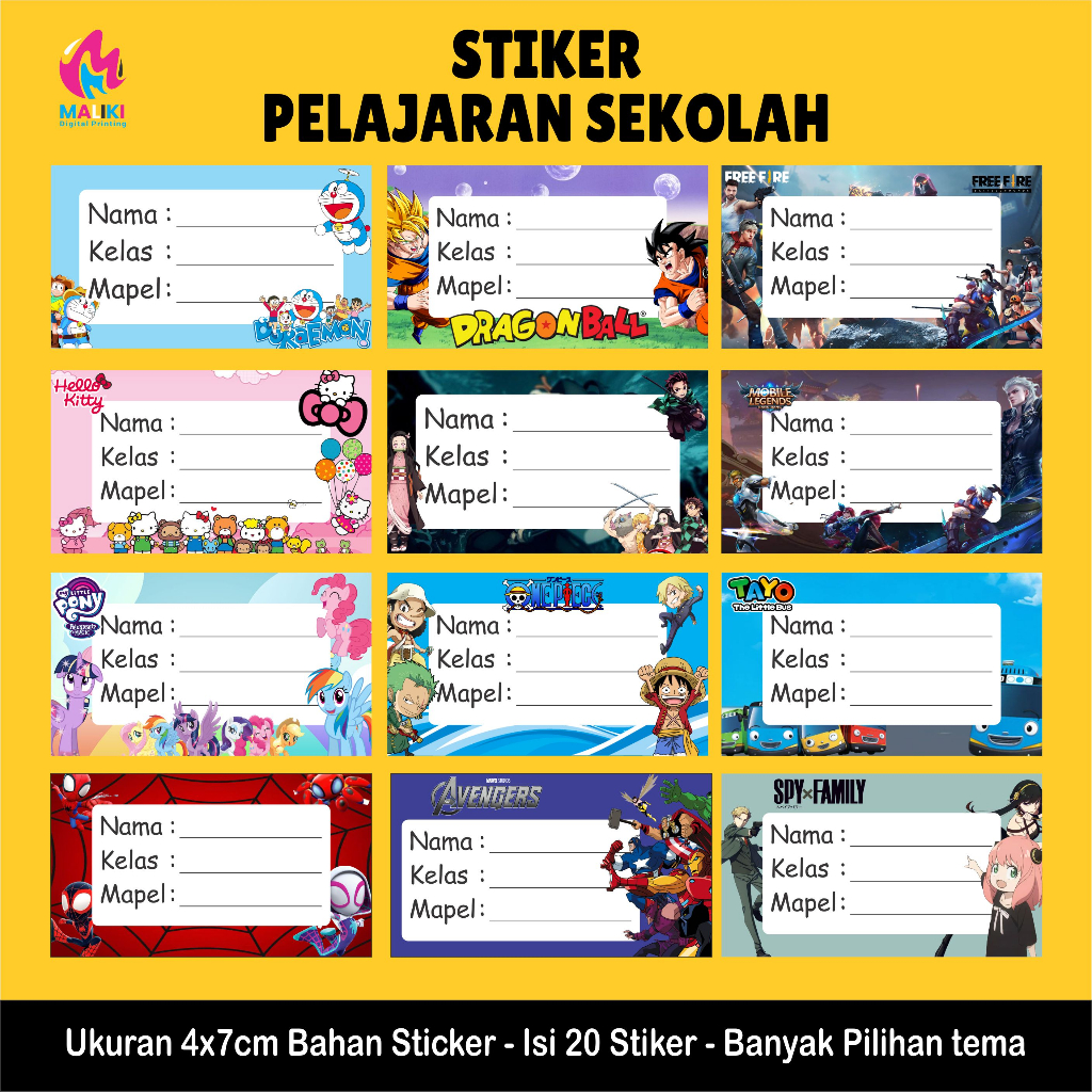 Jual STIKER NAMA BUKU MAPEL / sticker buku /sticker buku sekolah isi 20 ...