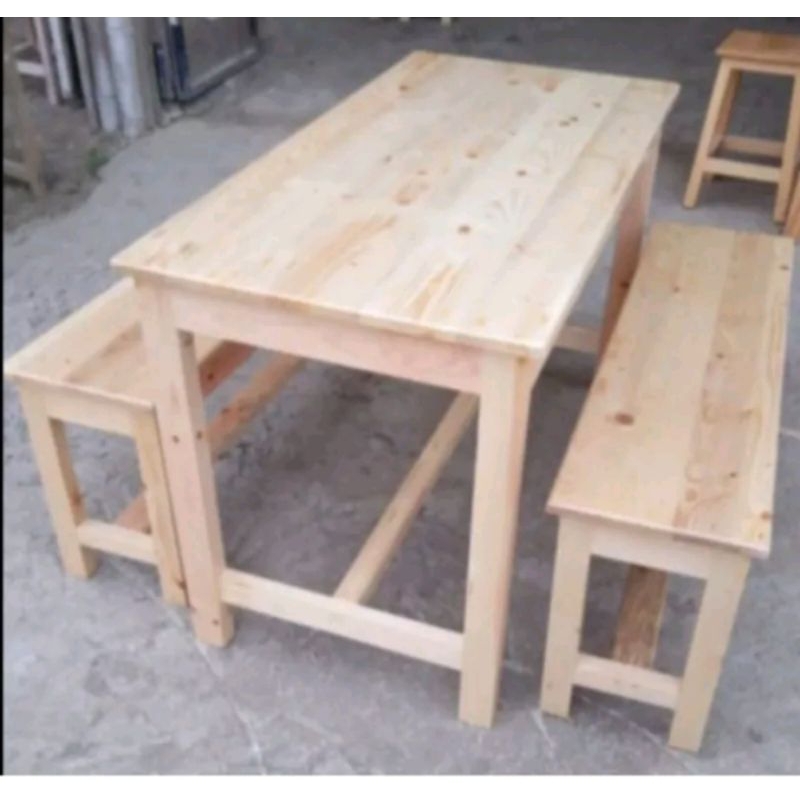 Jual MEJA 100x50x75 RESTO,MEJA CAFE,MEJA WARUNG 1 MEJA 2 BANGKU KAYU JATI BELANDA | Shopee Indonesia