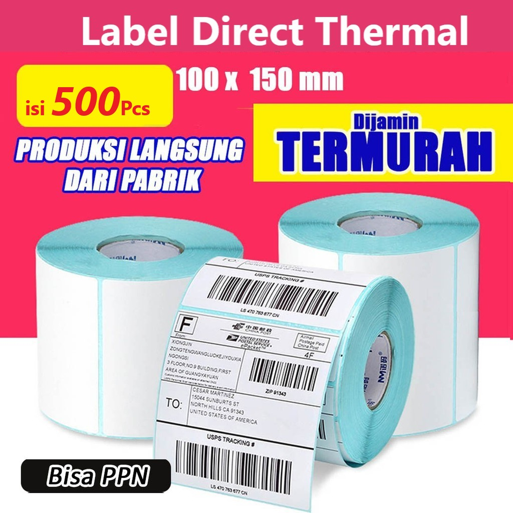 Jual LABEL STICKER THERMAL 100 X 150 BARCODE 100X150 UKURAN A6 | Shopee Indonesia