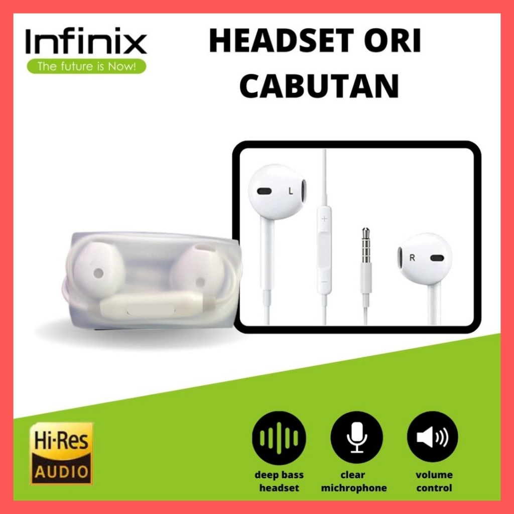 Jual HEADSET / HANDSFREE ORI CABUTAN INFINIX + MIC bisa di buat pakai ...
