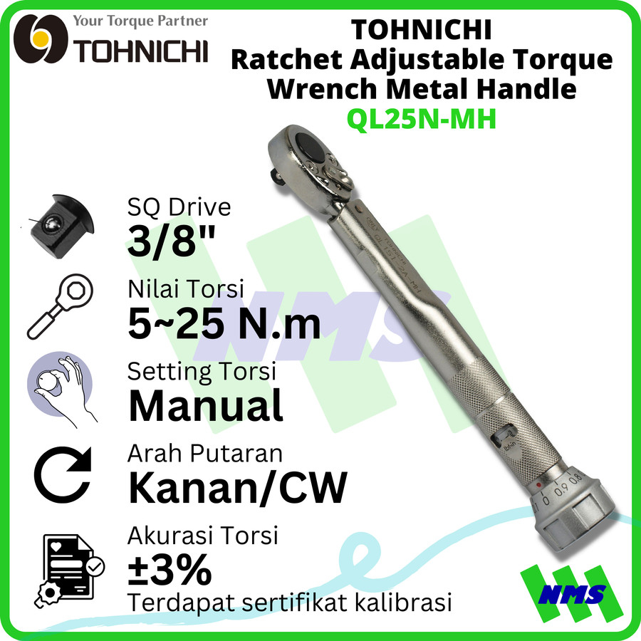 Jual Kunci Torsi QL25N-MH 3/8" 5 - 25 Nm TOHNICHI Torque Wrench | Shopee Indonesia