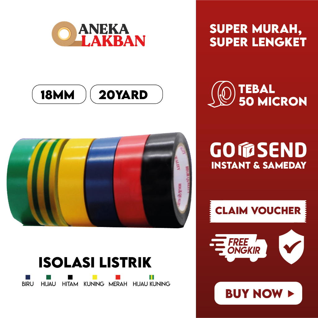 Jual HORICI TAPE 18*20Y ISOLASI LISTRIK PVC HITAM/MERAH/KUNUNG/HIJAU ...
