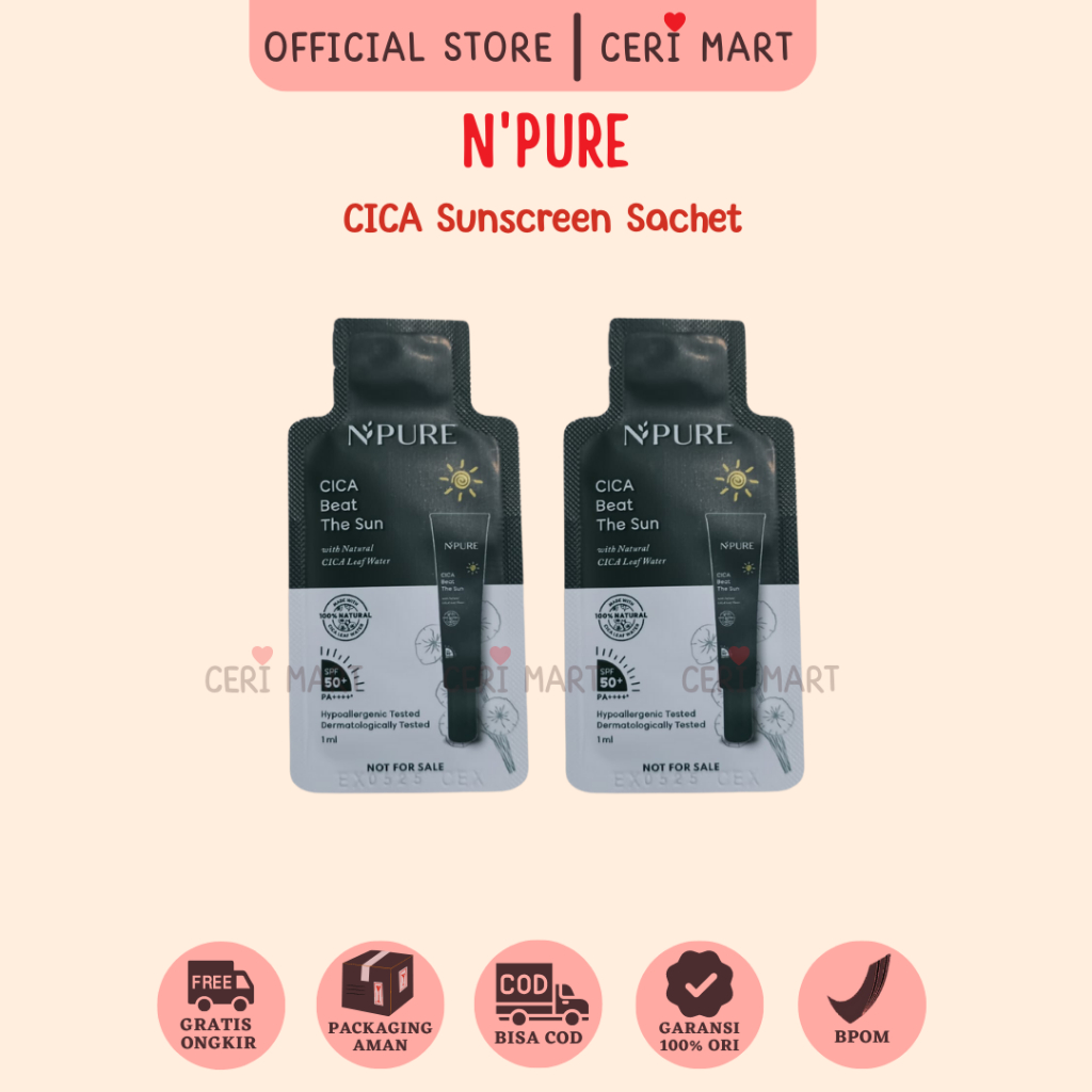 Jual NPURE Cica Sunscreen Sachet Cica SPF 50 PA++++ No white cast ...