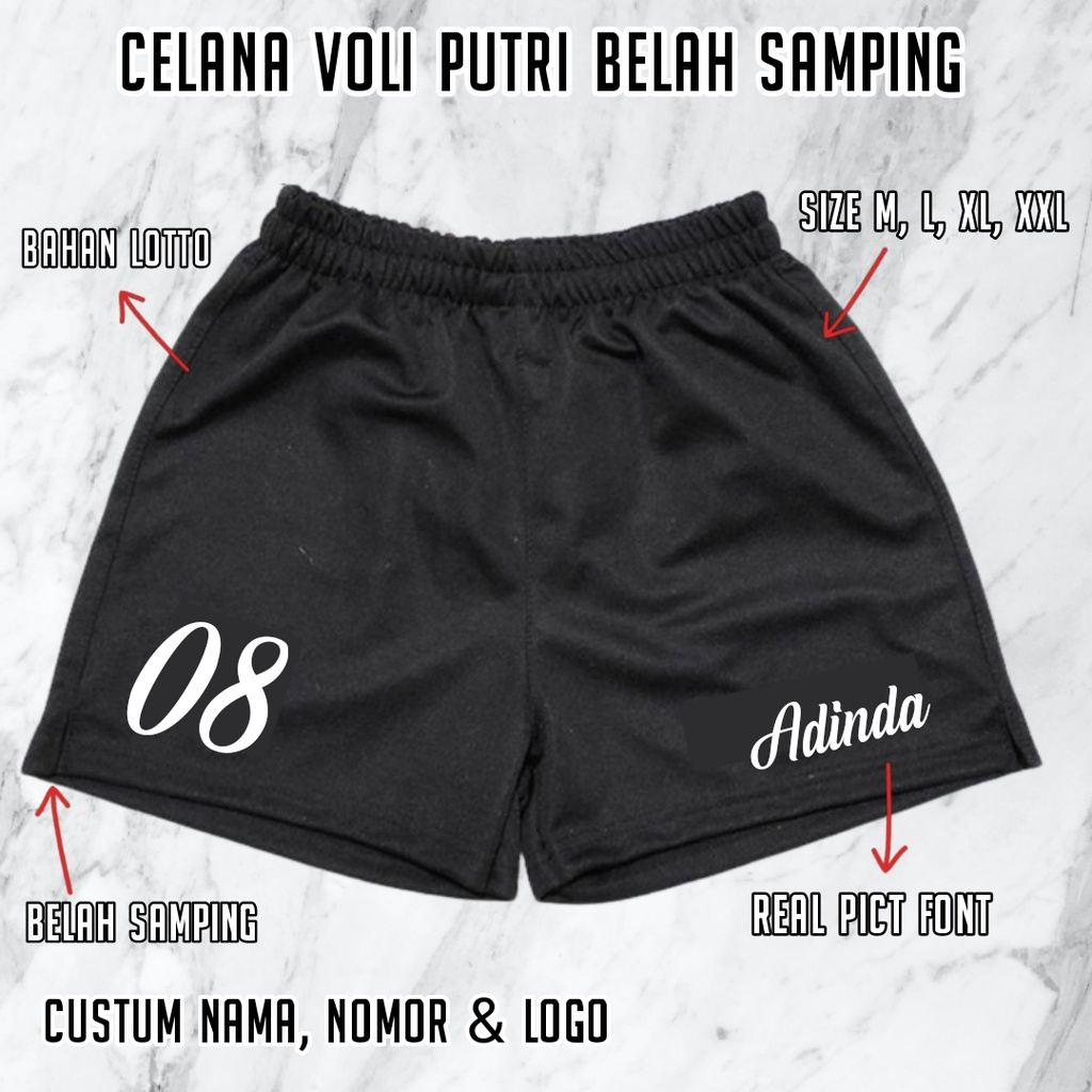 Jual Celana pendek voli putri custum nama belah samping font latin ...