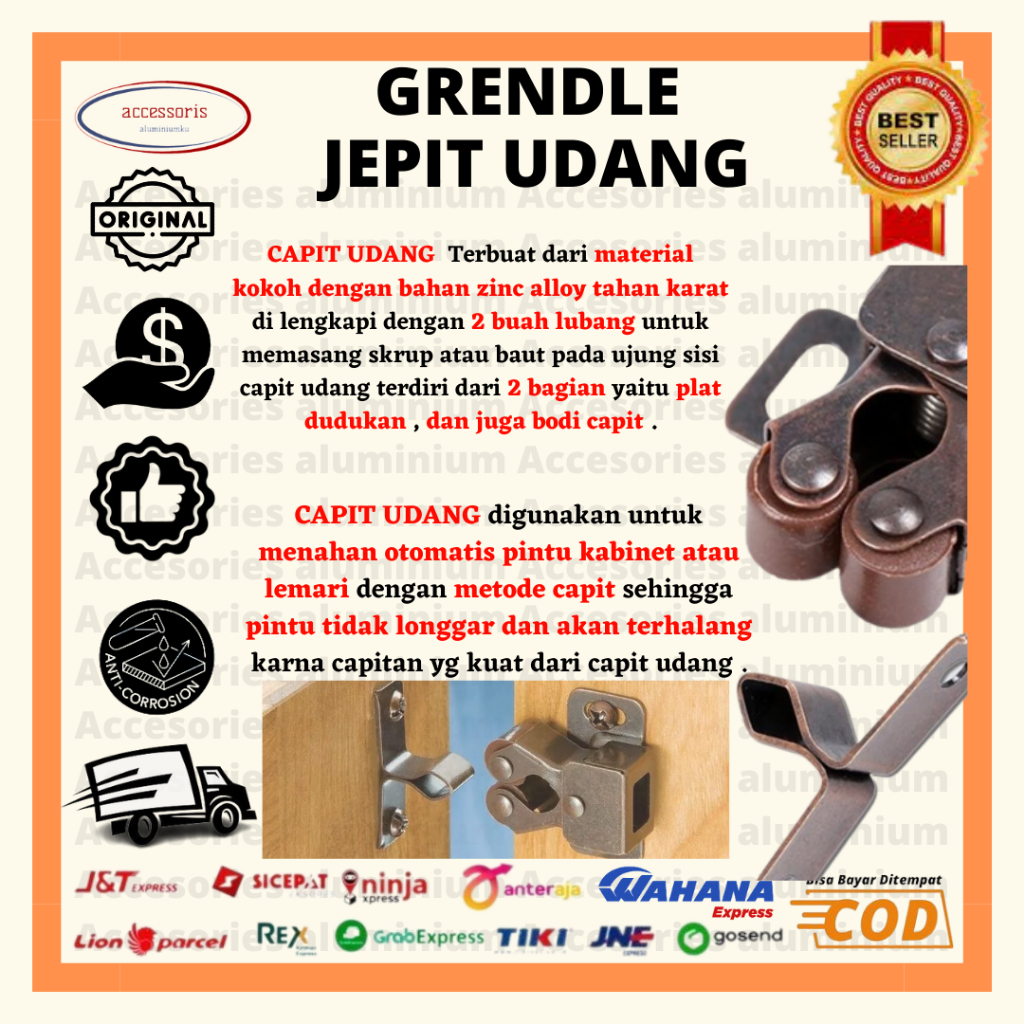 Jual Capit Udang BROWN/ SILVER Pengait Laci Penjepit Pintu Lemari ...