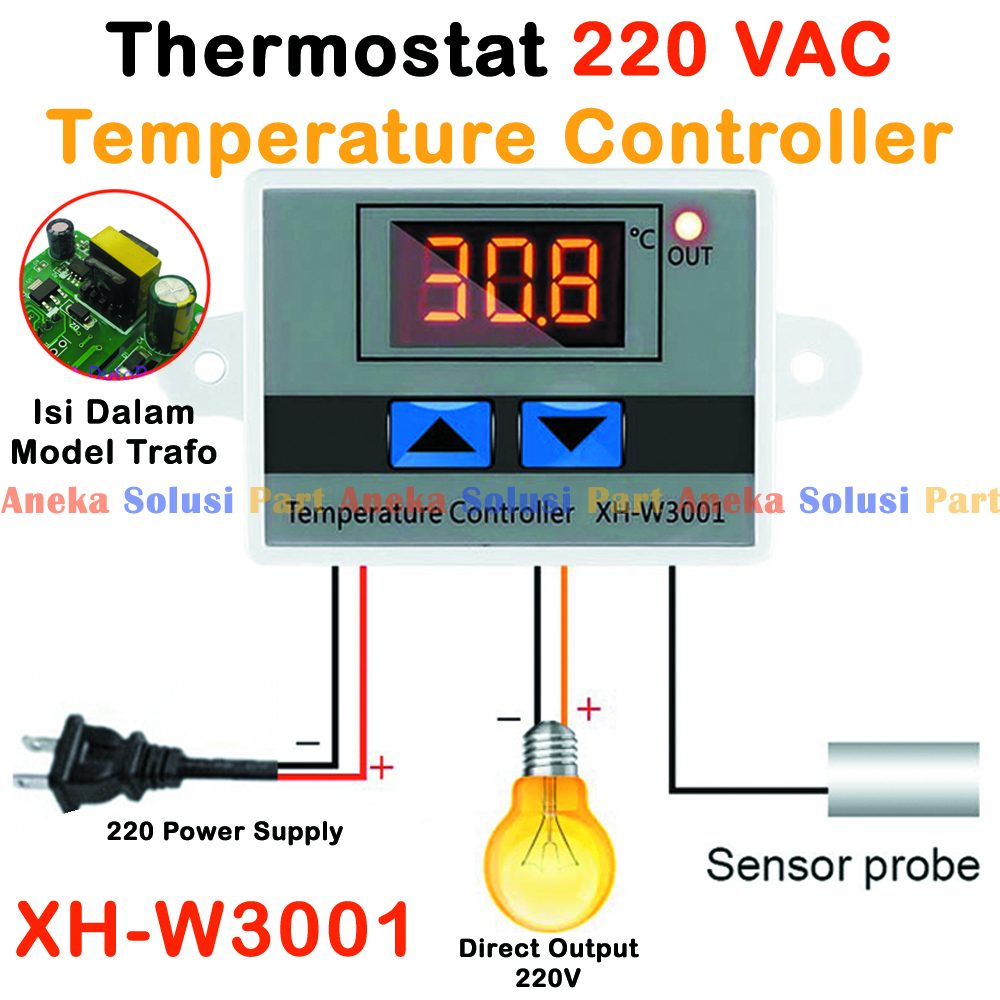 Jual Thermostat Digital Temperature Controller 220V AC XH-W3001 ...