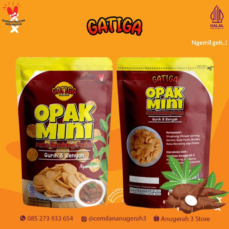 Jual Gatiga Snack Opak Mini Rasa Rendang Sapi Pedas - Opak Singkong ...