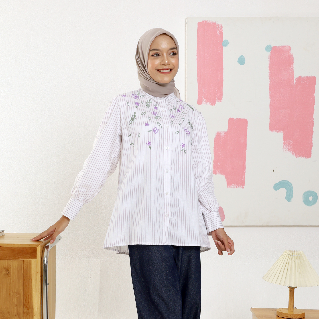 Jual SOWL - SOFIA BLOUSE / BLOUSE KANTOR / KEMEJA GARIS / KEMEJA WANITA / KEMEJA STRIPES ...