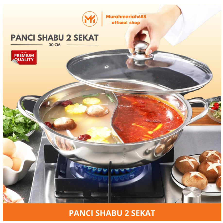 Jual MM - A070 - PANCI SHABU 2 SEKAT 30CM TUTUP KACA BAHAN STAINLESS ...