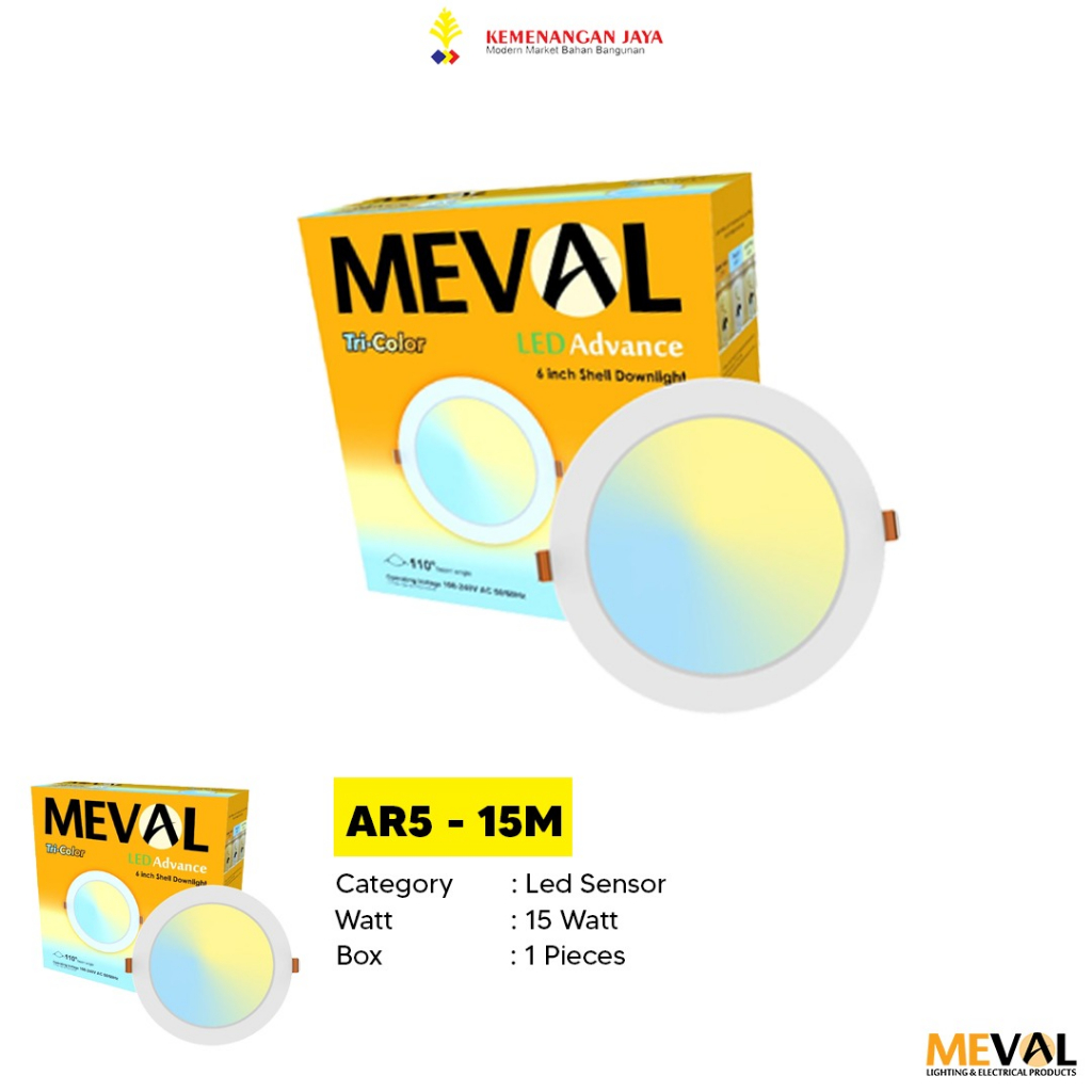 Jual LAMPU MEVAL / LED SLIM DOWNLIGHT TRI-COLOR AR5-15M / 15 WATT ...