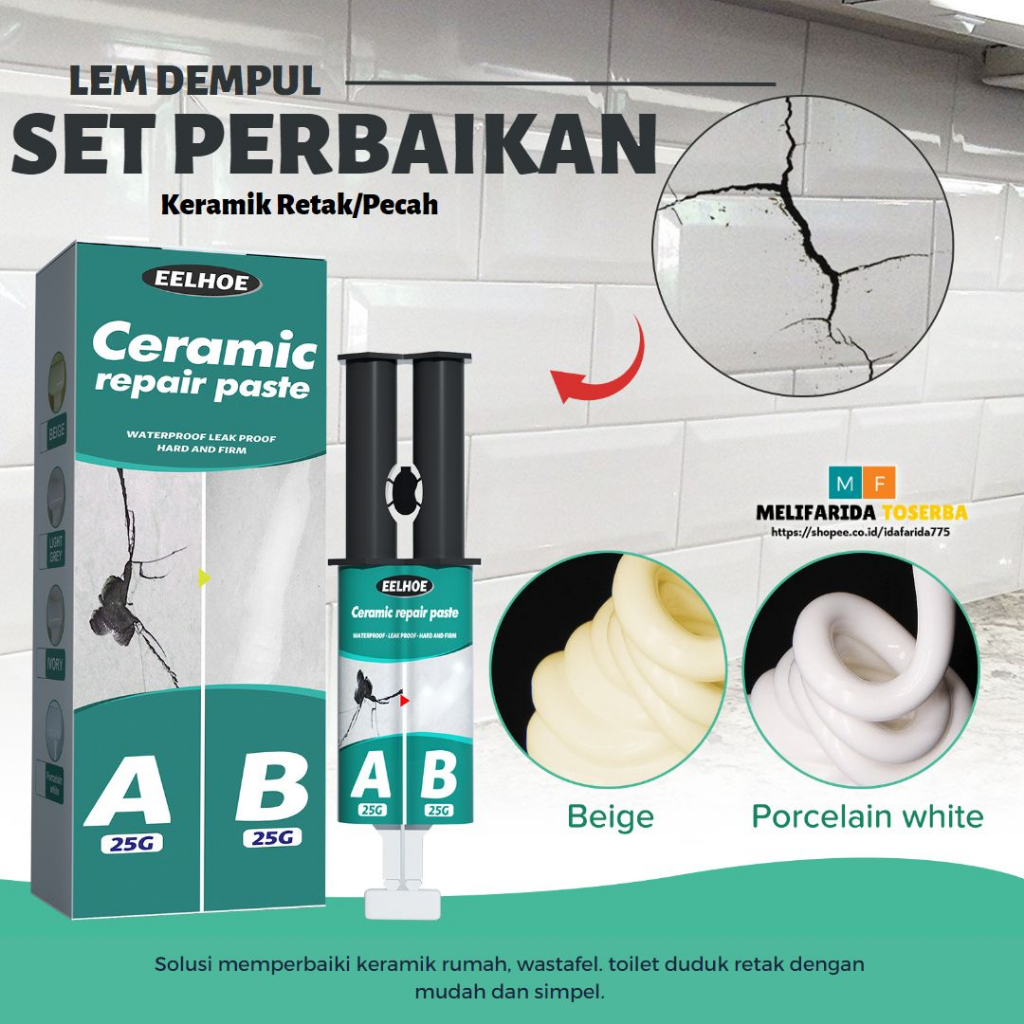 Jual Pasta Lem Dempul AB Perbaikan Ubin Keramik Porselen Retak Eelhoe ...