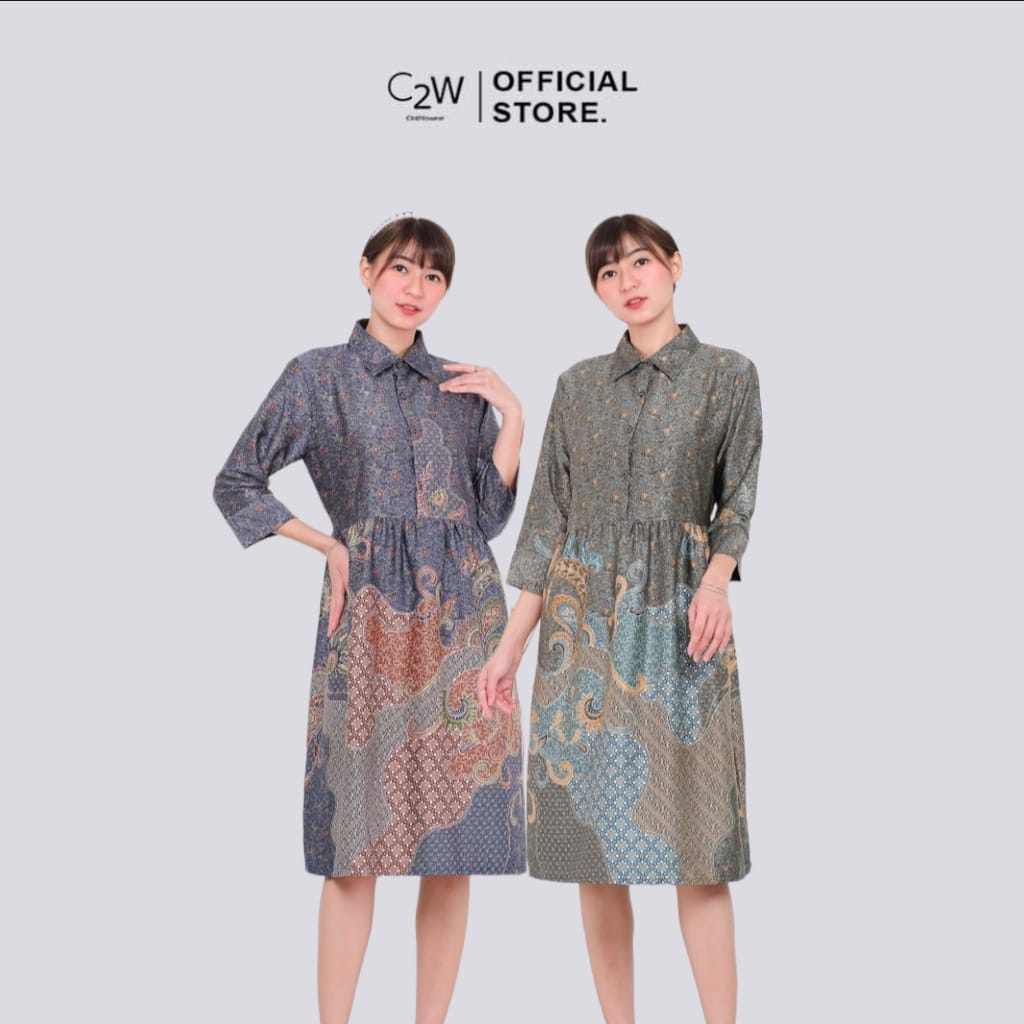 Jual C2W Clothtowear Dress Batik Wanita All Size Satin Women's Clothes 919-SBN | Shopee Indonesia