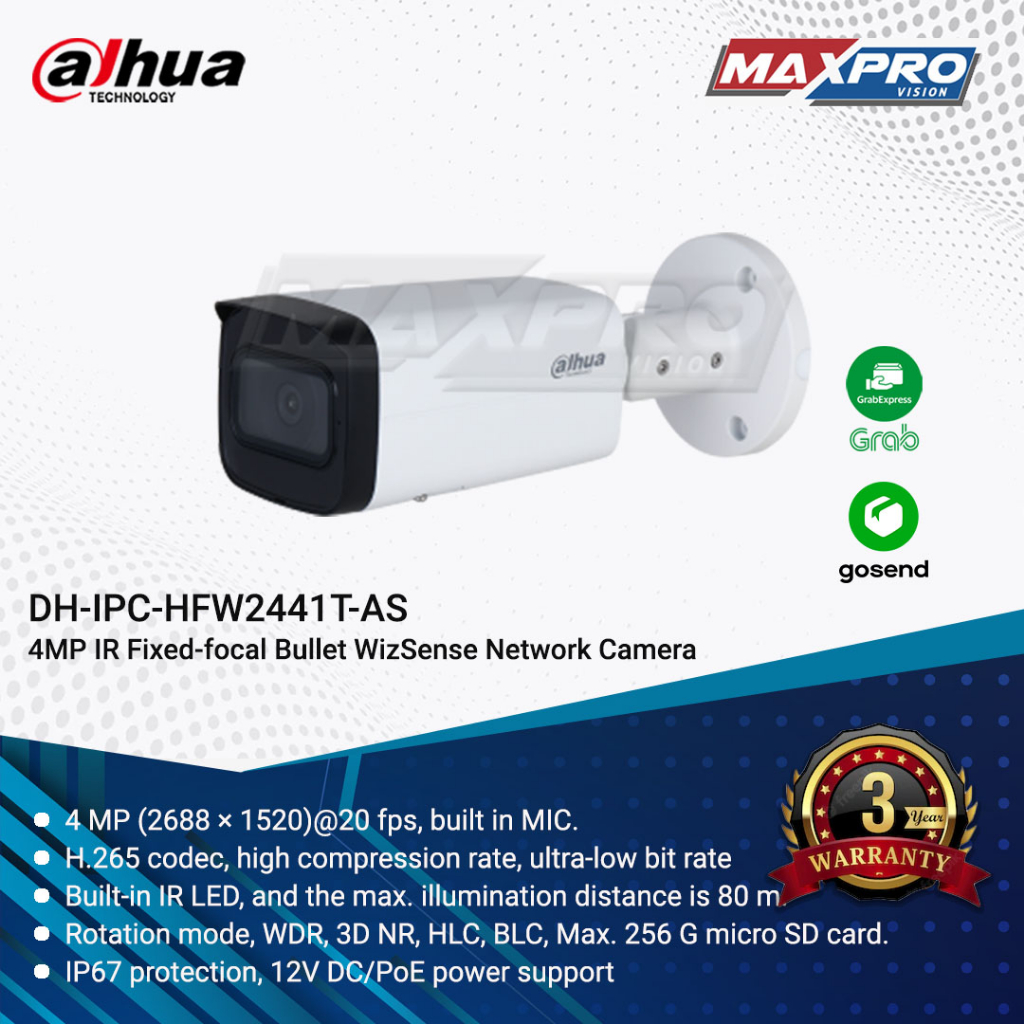 Jual DH-IPC-HFW2441T-AS - DAHUA IP CAMERA 4MP OUTDOOR BULLET WIZSENSE | Shopee Indonesia