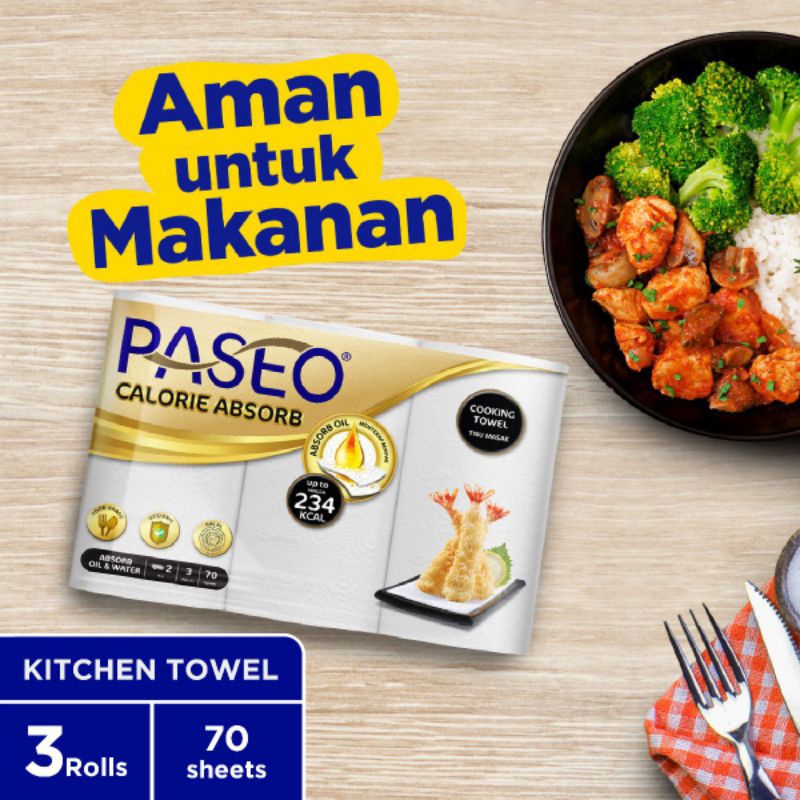 Jual Paseo Kitchen Towel Roll Calorie Absorb, 70's, 2 Ply, 3 Roll ...