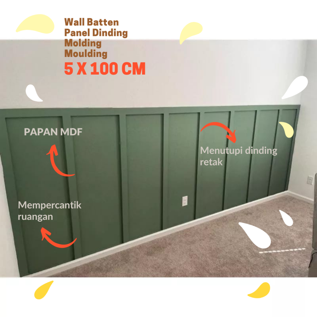 Jual Wall Batten Papan MDF/HMR 5 cm x 100 cm Wall Batten Wall Molding Wall Moulding Lis Dinding ...