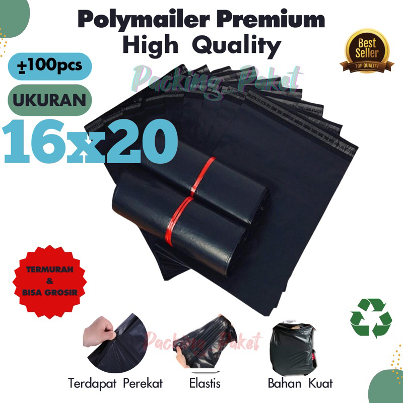 Jual Plastik Packing Polymailer Warna Hitam PREMIUM 16x20 isi 100 pcs ...