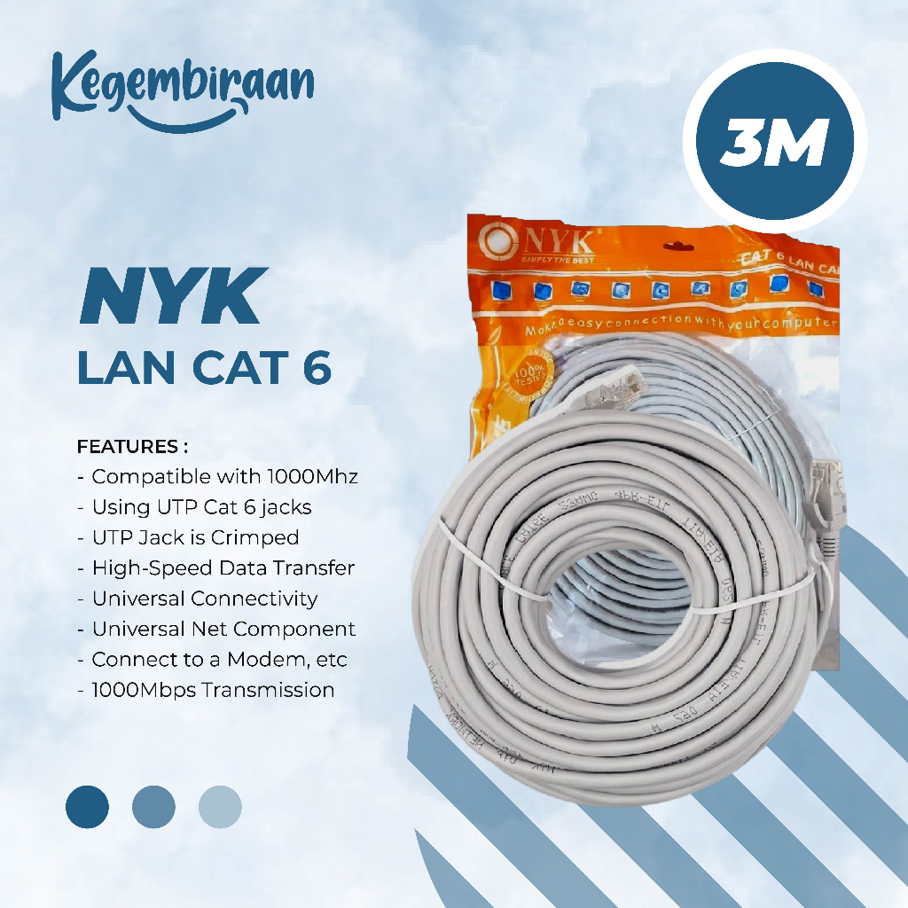Jual kabel lan cat6 3 meter NYK,, KABEL LAN CAT6 MEREK NYK. | Shopee ...