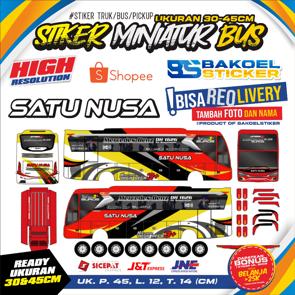 Jual STIKER MINIATUR BUS LINTAS SUMATERA UK. 30-45CM | Shopee Indonesia