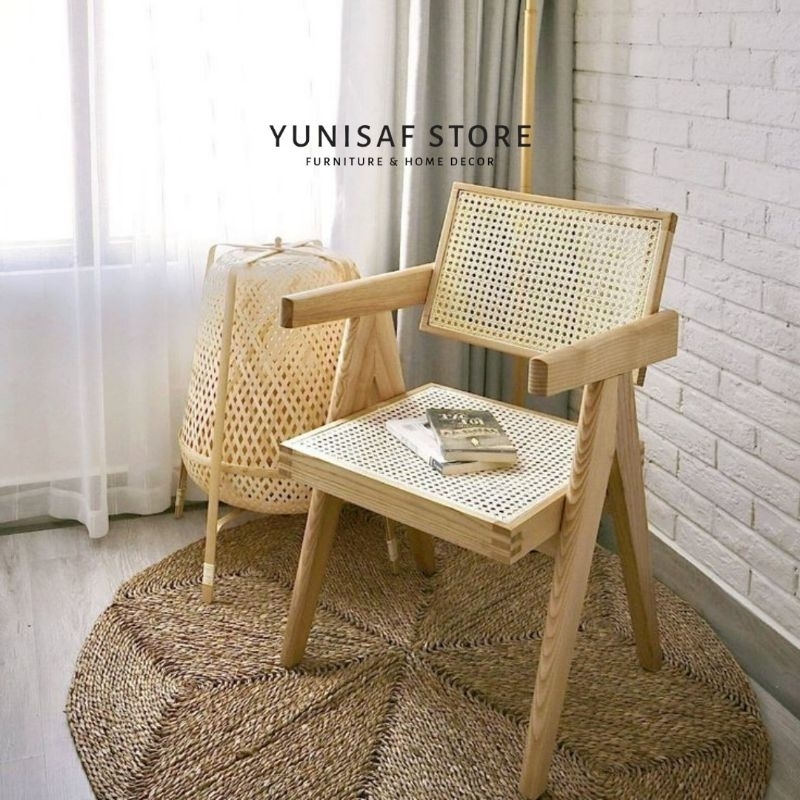 Jual Kursi Aesthetic Kayu Jati Kombinasi Rotan Warna Natural | Shopee ...