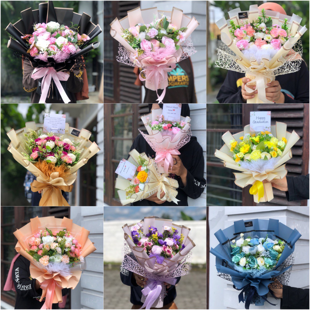 Jual Buket bunga wisuda cewek warna biru gratis kartu ucapan ukuran ...