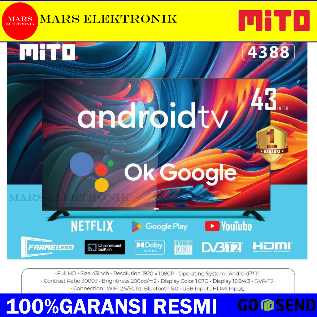 Jual SMART TV ANDROID MITO 43 INCHI 4388 - ANDROID TV - FULL HD ...