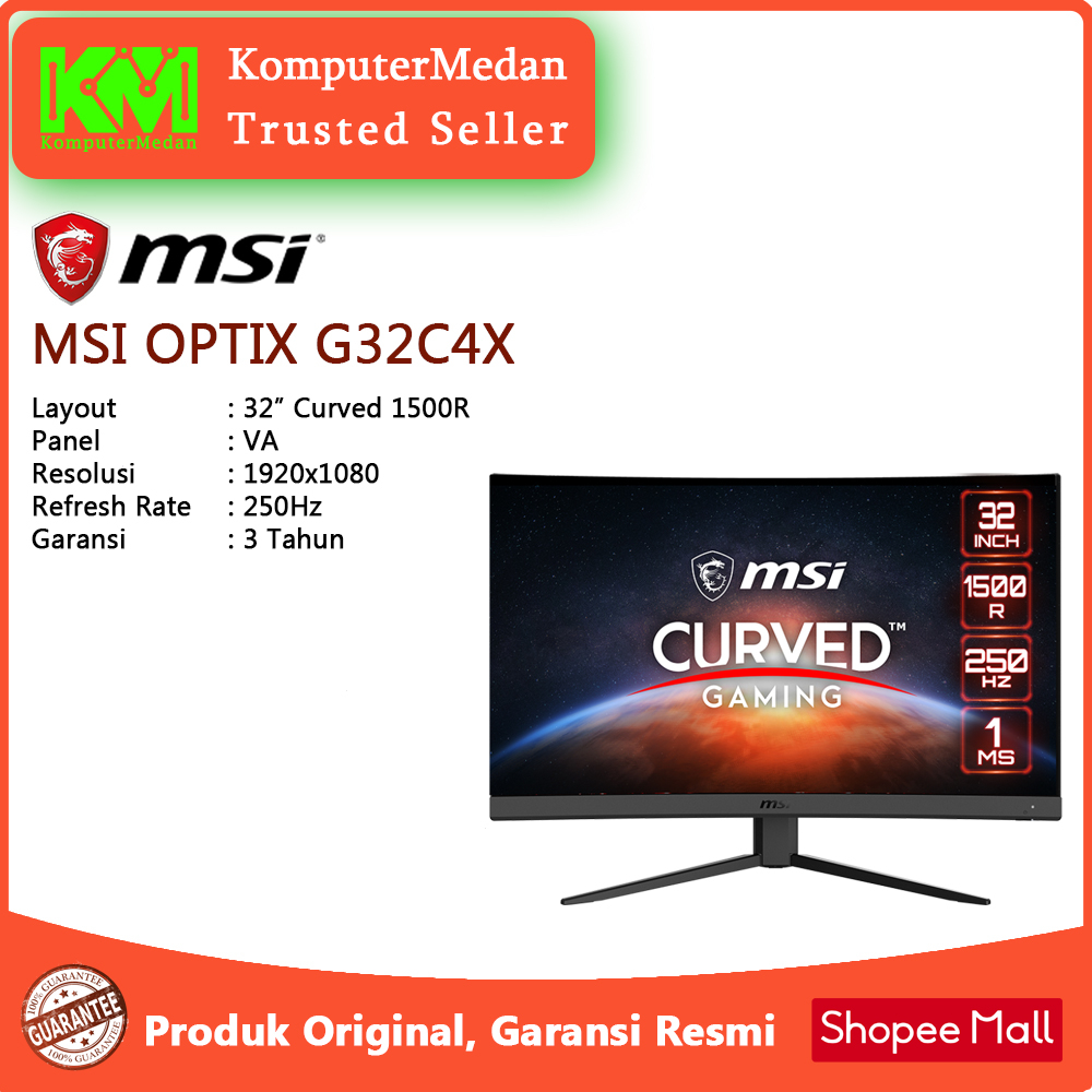 Jual Monitor LED MSI OPTIX G32C4X (32"/VA/FHD/Curved/1500R/250Hz/DP ...