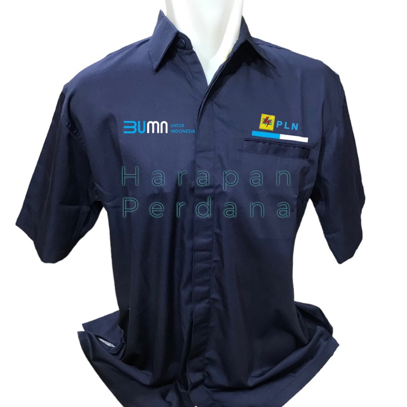 Jual Seragam Kerja Kemeja PDH Baju PLN BUMN PLN Lengan Pendek Lengan Panjang Warna Navy Biru ...
