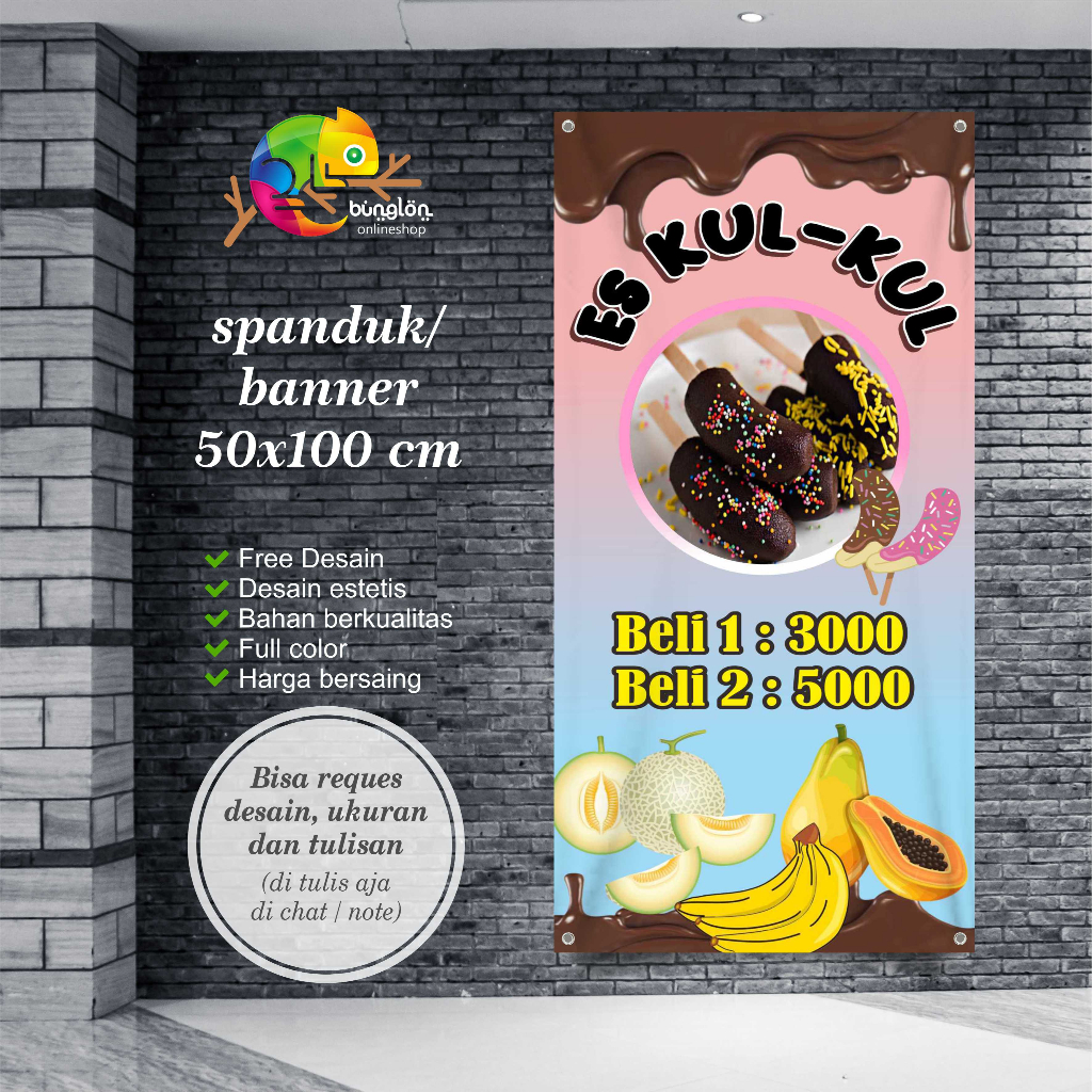Jual Size 50x100 Cm Spanduk Banner Es Kul-Kul Buah Bisa Custom | Shopee ...