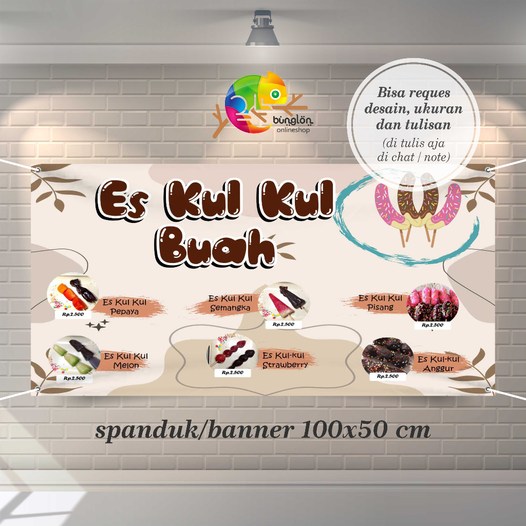 Jual Size 100x50 Cm Spanduk Banner Es Kul-Kul Buah Bisa Custom | Shopee ...