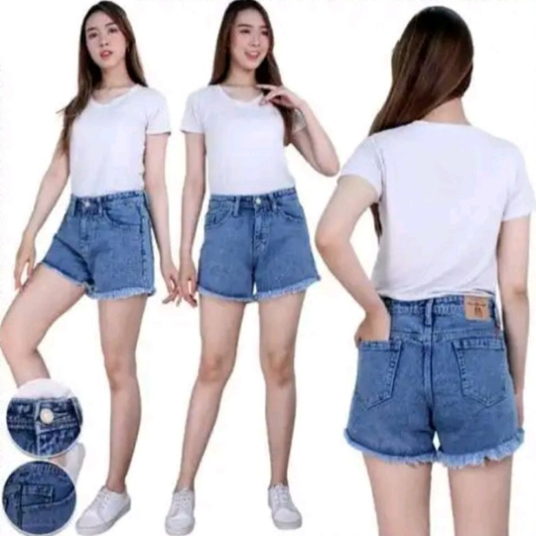 Jual Celana Pendek Jeans Wanita Sobek Hotpants Jeans Ripped Snow biru | Shopee Indonesia
