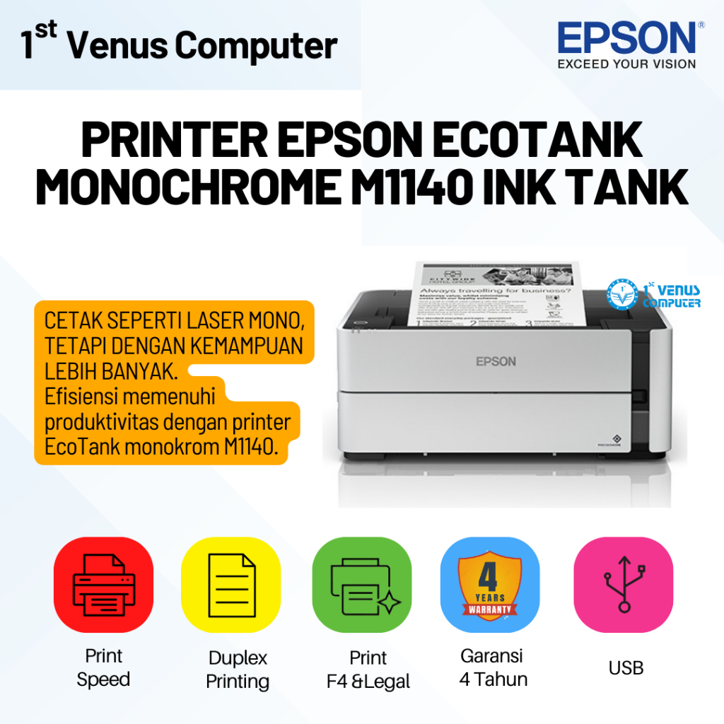 Jual Printer Epson EcoTank Monochrome M1140 Ink Tank / Printer Epson ...